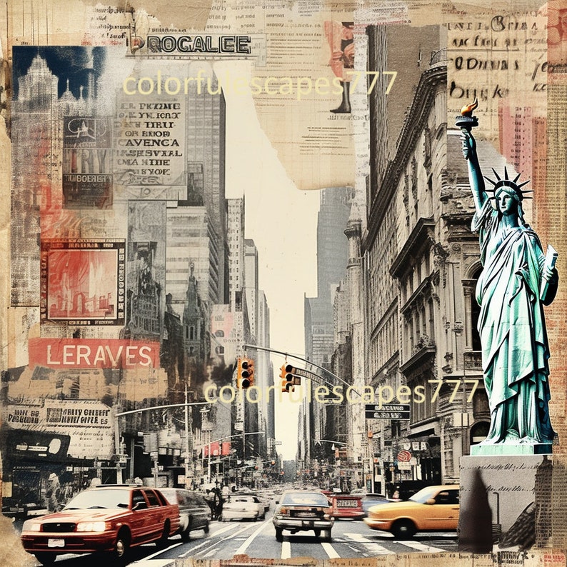 New York Digital Paper Altered Art Journal Page Digital Collage Sheet ...