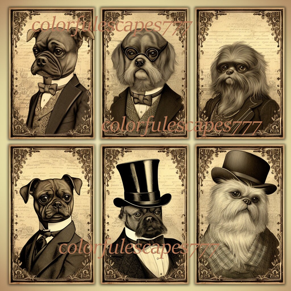 Steampunk Gothic Dog Collage Printables DIY Gothic Cards Digital ...