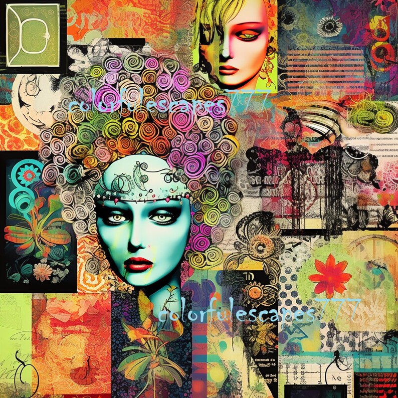 Psychedelic Digital Paper, Vibrant Scrapbooking, Art Journal (JPG & PNG ...