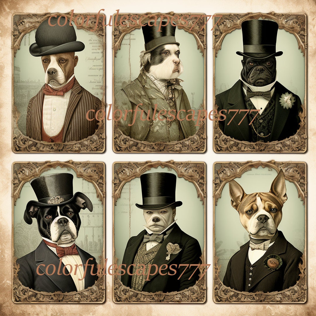 Gothic Steampunk Dogs Collage Sheet – 4x6 Inch Printable (digital ...