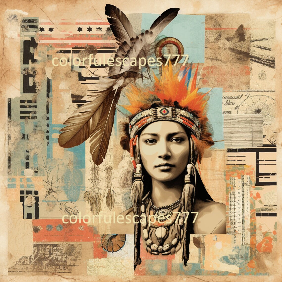 Native American Digital Collage Sheet, Scrapbooking (digital Download ...