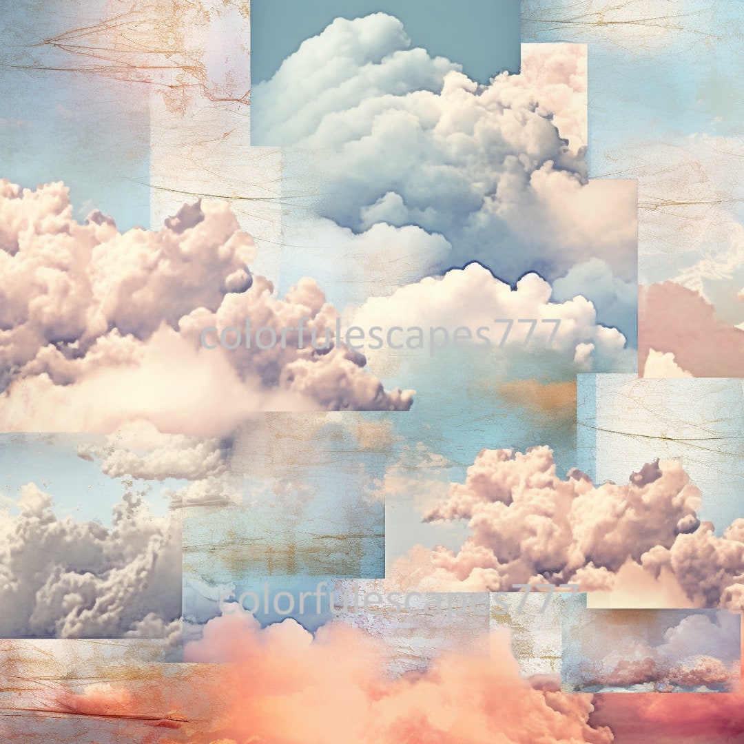 Clouds Digital Paper Altered Art Journal Page Digital Collage Sheet ...