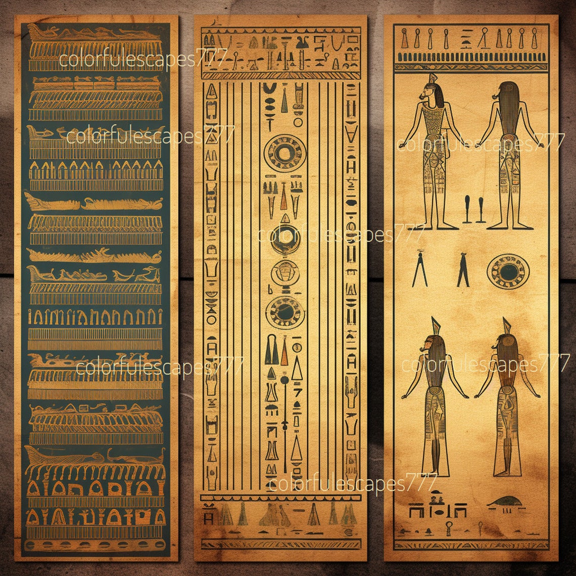 Egyptian Hieroglyphics Digital Paper – Vintage Papyrus Patterns (PNG ...