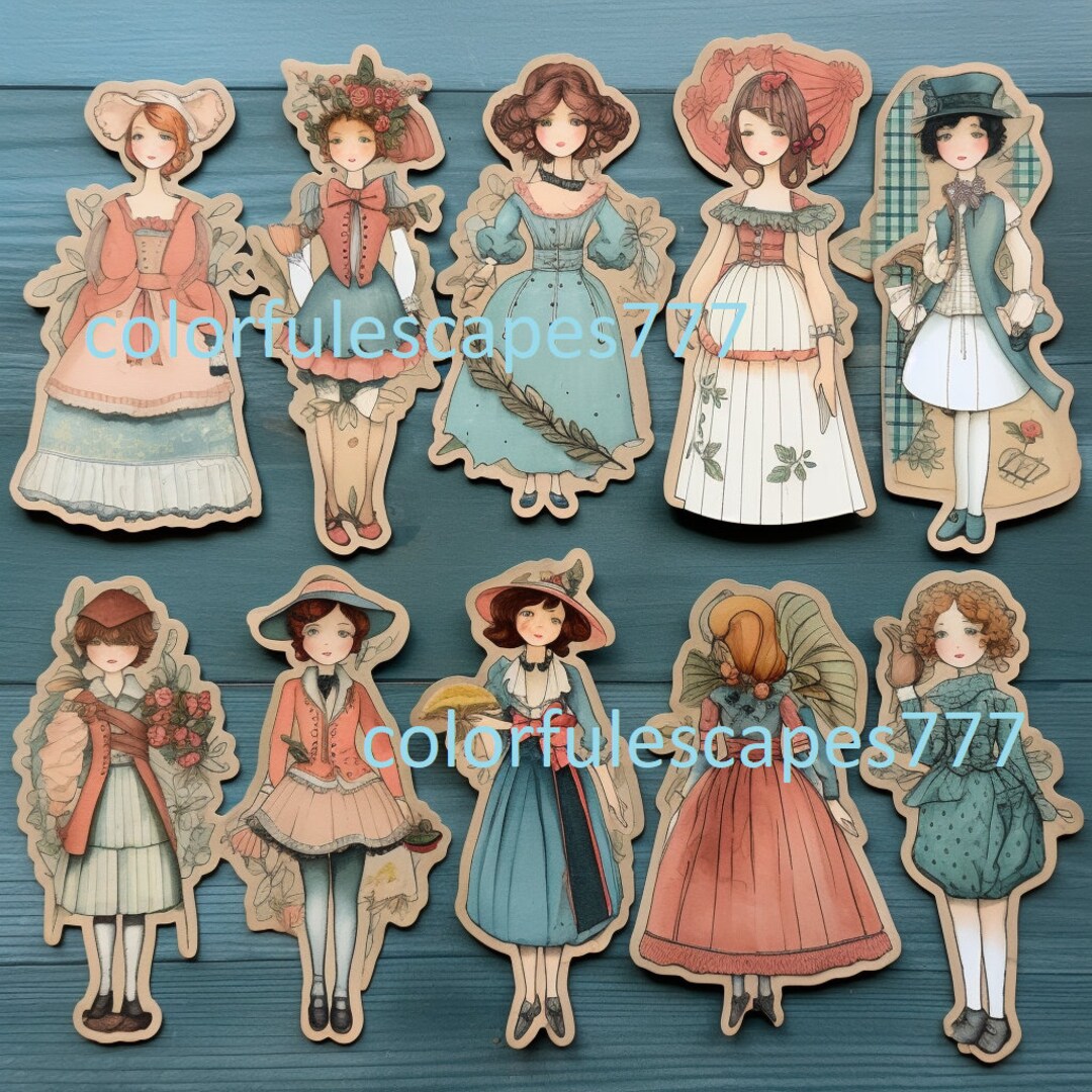 WHIMSICAL PAPER DOLLS and Sceneries Printable Kit Junk Journal Cut off ...