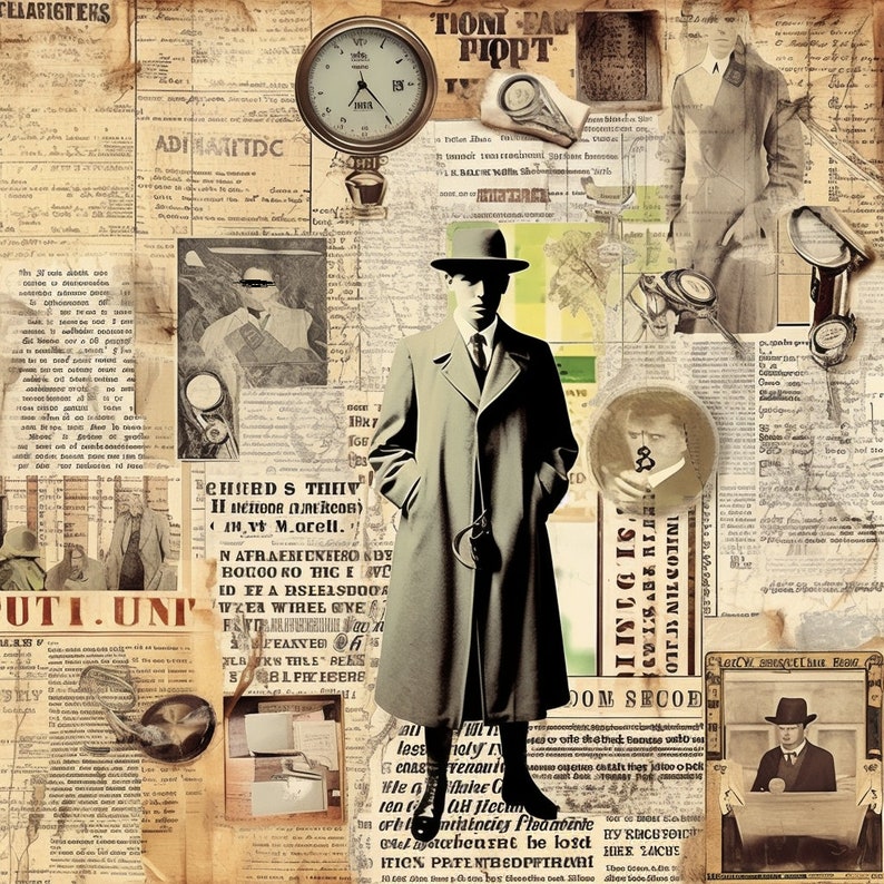 Crime Collage Sheet: Altered Art Digital Paper (PNG, JPG Instant ...
