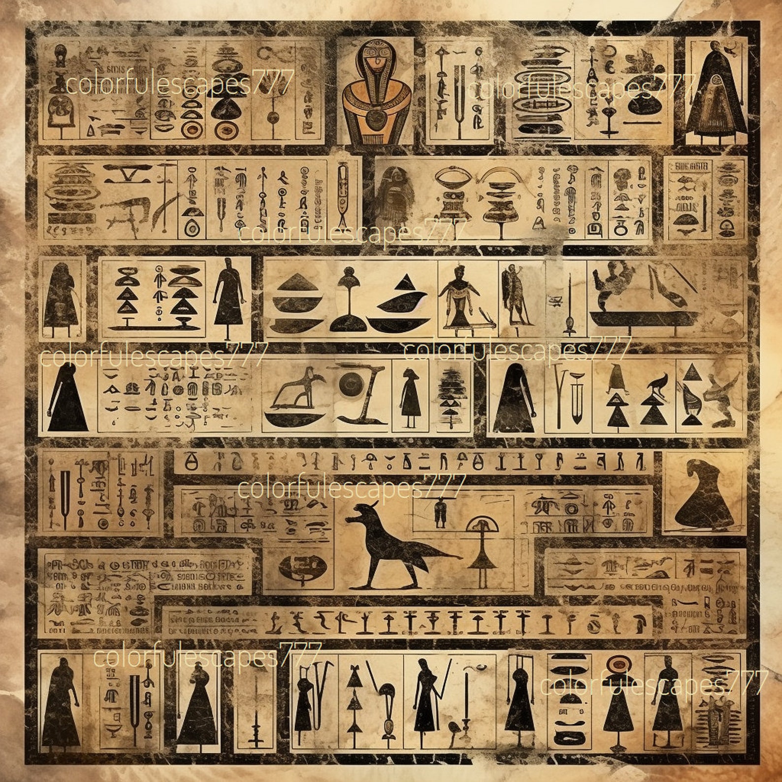 Egypt Hieroglyphs Printable Junk Journal Supply, Digital Collage Sheet ...