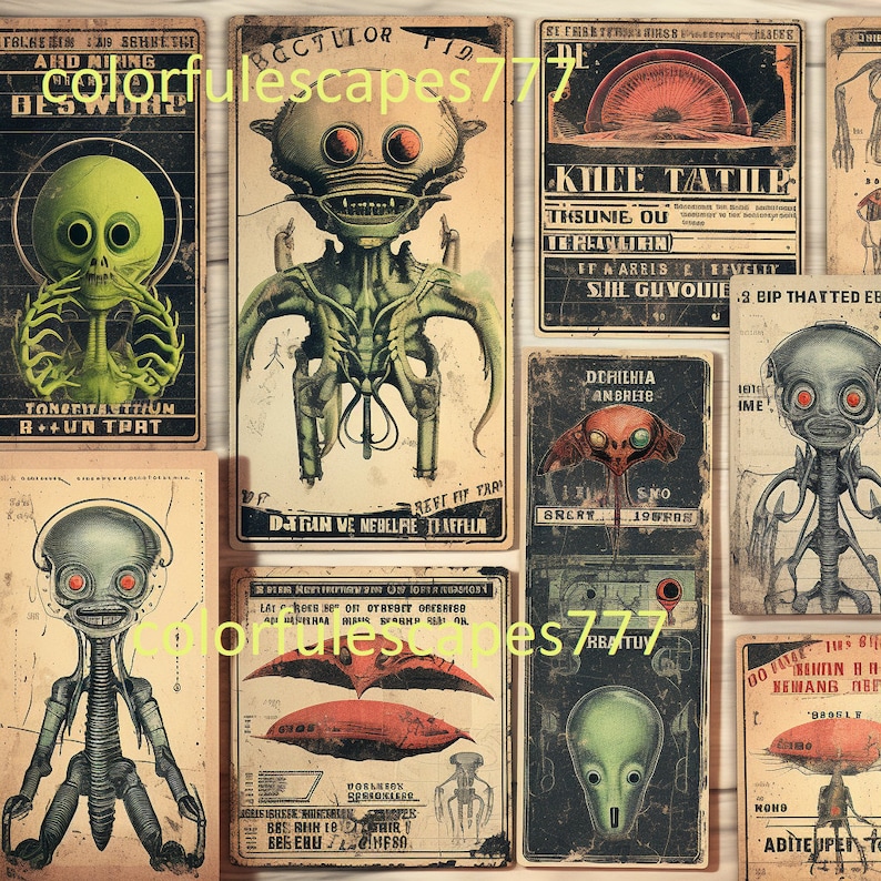 Alien-themed Junk Journal | Pages, Printable Collage Sheet, Digital ...