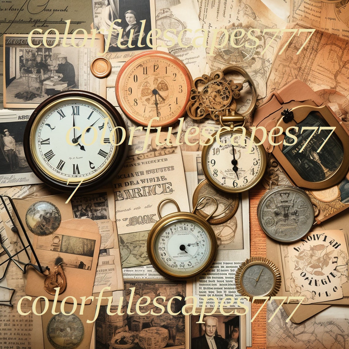 Vintage Time& Clock Ephemera | 200 + Pc | Printable Junk Journal Supply ...