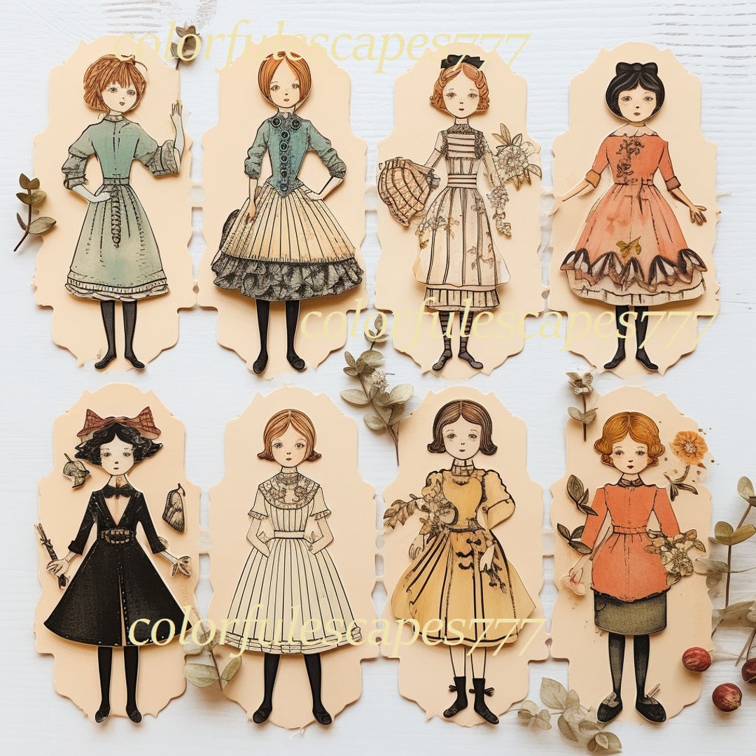 Whimsical Printable Paper Dolls and Sceneries Kit for Junk Journals ...