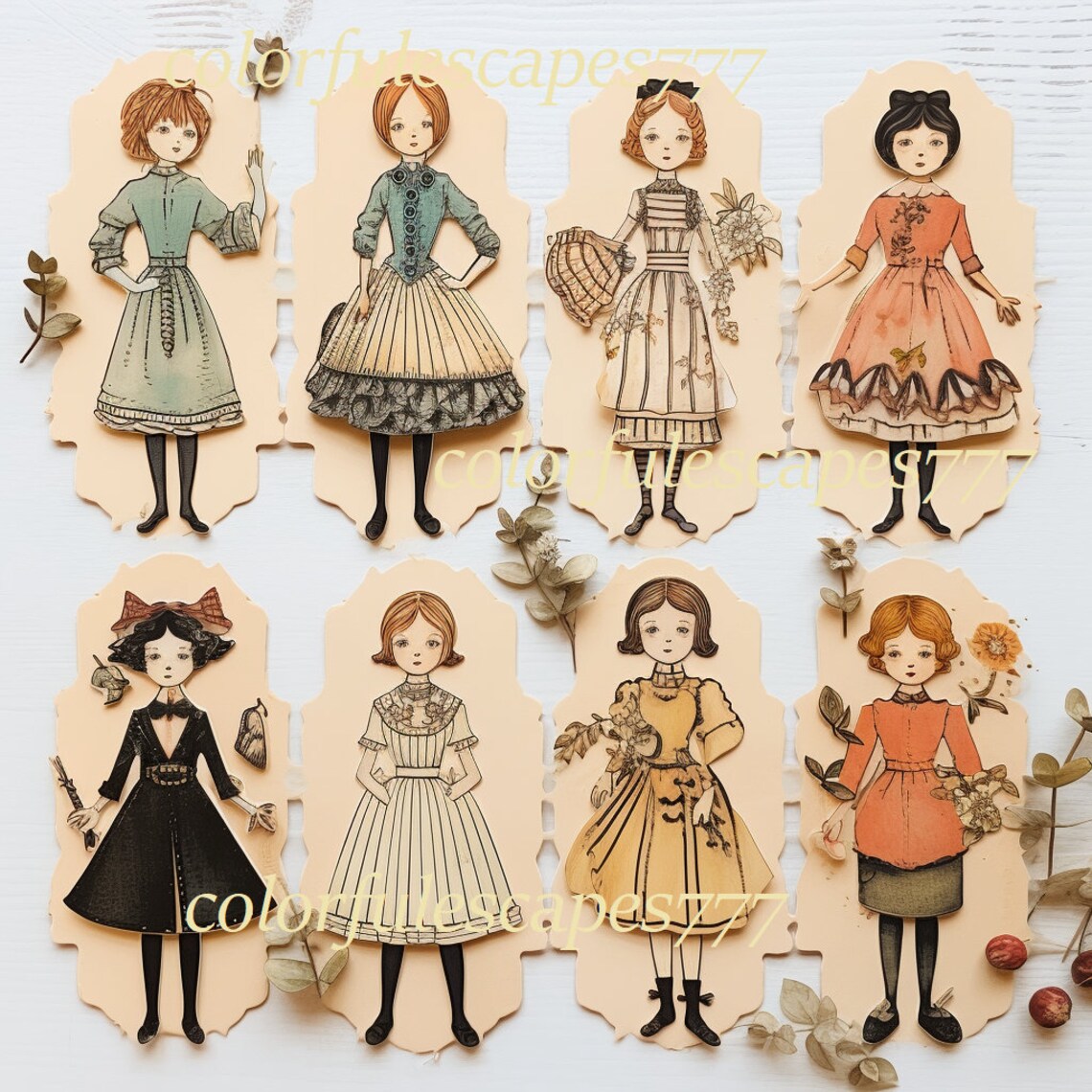 Whimsical Printable Paper Dolls and Sceneries Kit for Junk Journals ...