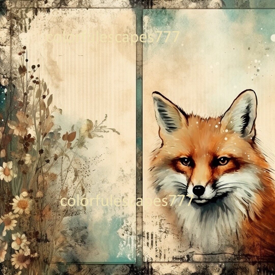 Fox Digital Paper Altered Art Journal Page Digital Collage Sheet ...