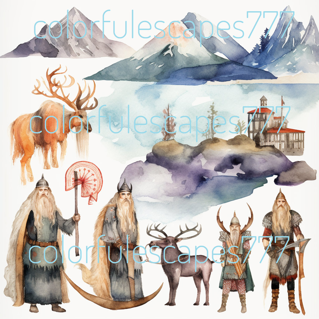 Nordic Charm: Vikings Watercolor Clipart Set With Dolls - Etsy