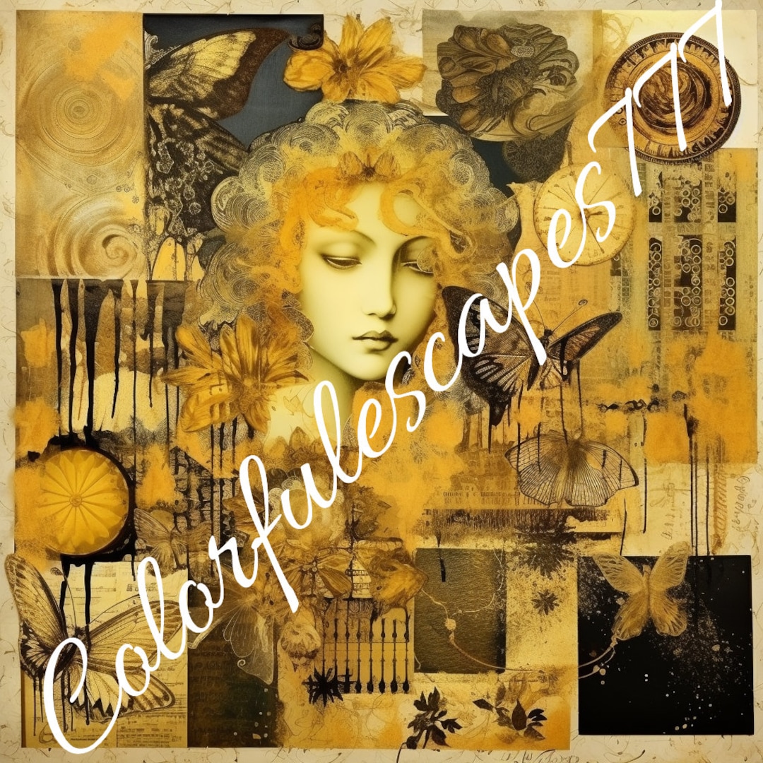 Gold Digital Altered Art Digital Collage Sheet for Journal Page ...