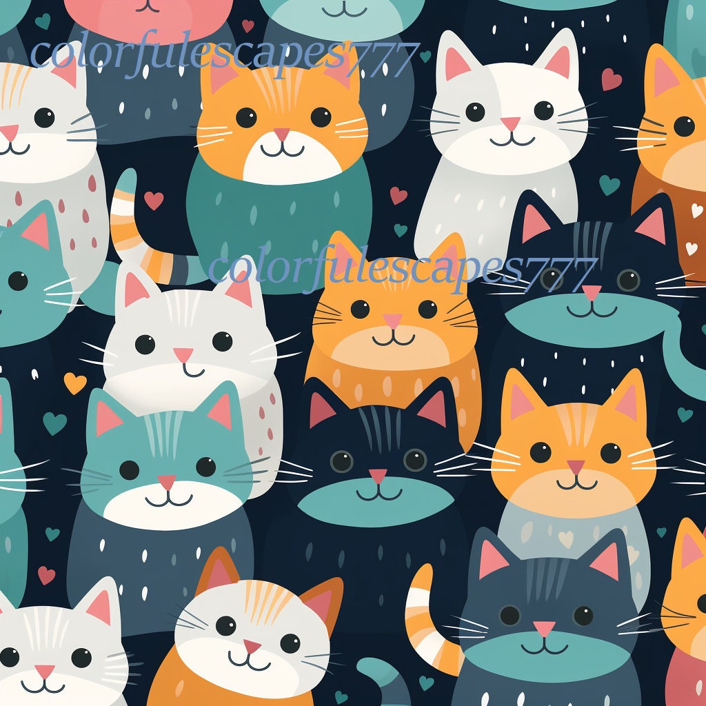 Cute Cat Patterns, Cat Digital Download, Cute Cat PNG, Cute Cats ...
