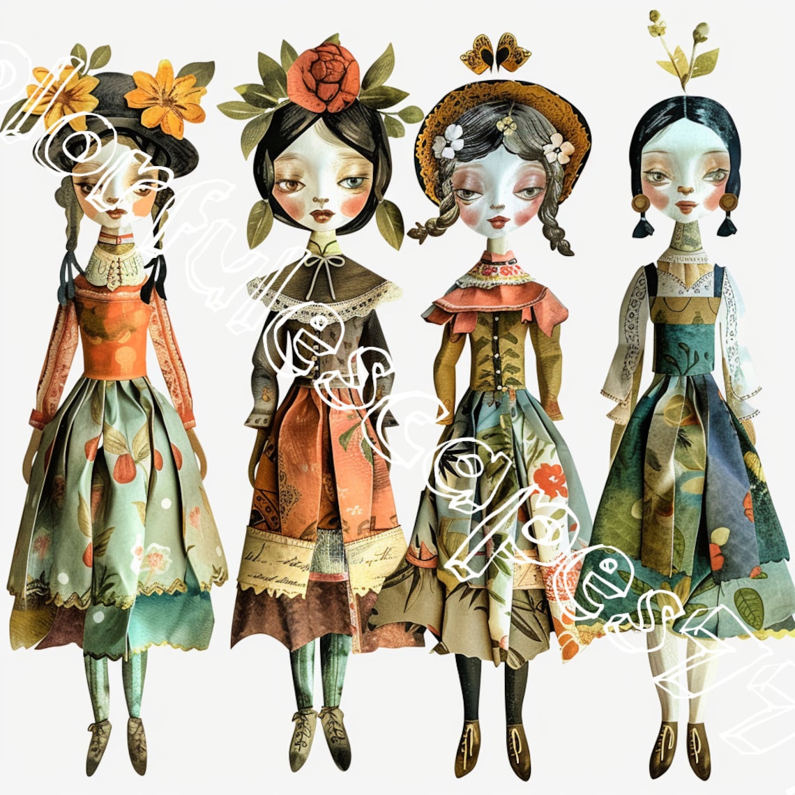 WHIMSICAL PAPER DOLLS and Sceneries Printable Kit Junk Journal Cut off ...
