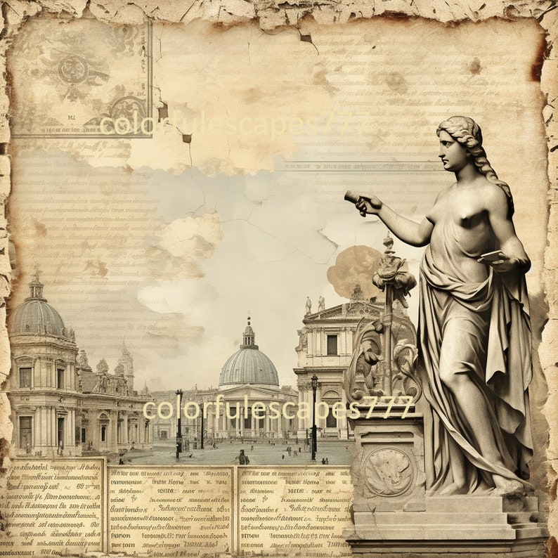 Rome Digital Paper Altered Art Journal Page Digital Collage Sheet ...