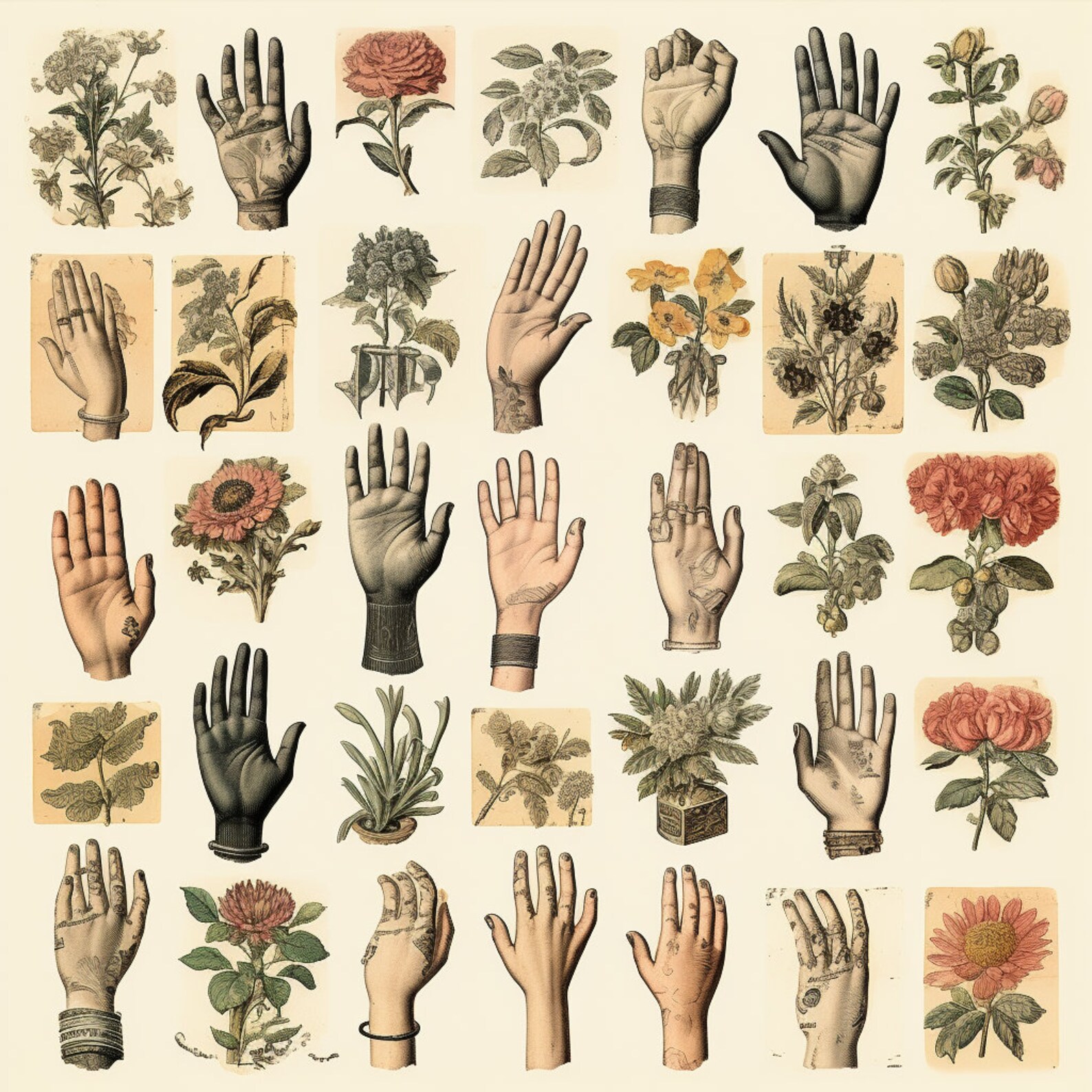 Vintage Hand Ephemera | 200 + Pc | Pointing Hand Clipart, Printable ...