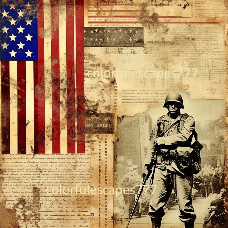 Military Digital Paper Altered Art Journal Page Digital Collage Sheet ...