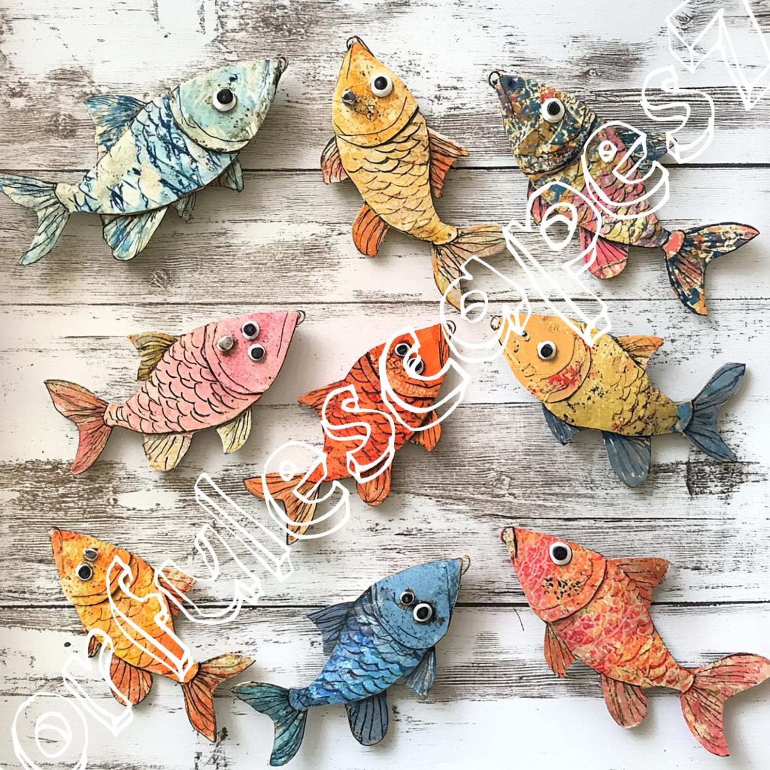 Abstract Fish Paper Dolls Digital Altered Art Colorable Articulated ...