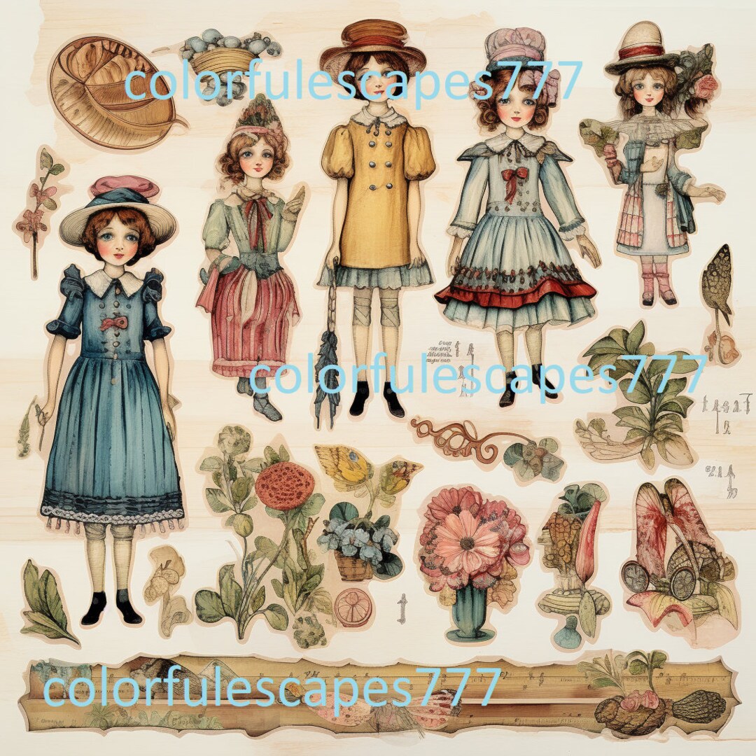 Vintage Curious Paper Doll Altered Art Collage Sheet - Digital Download ...