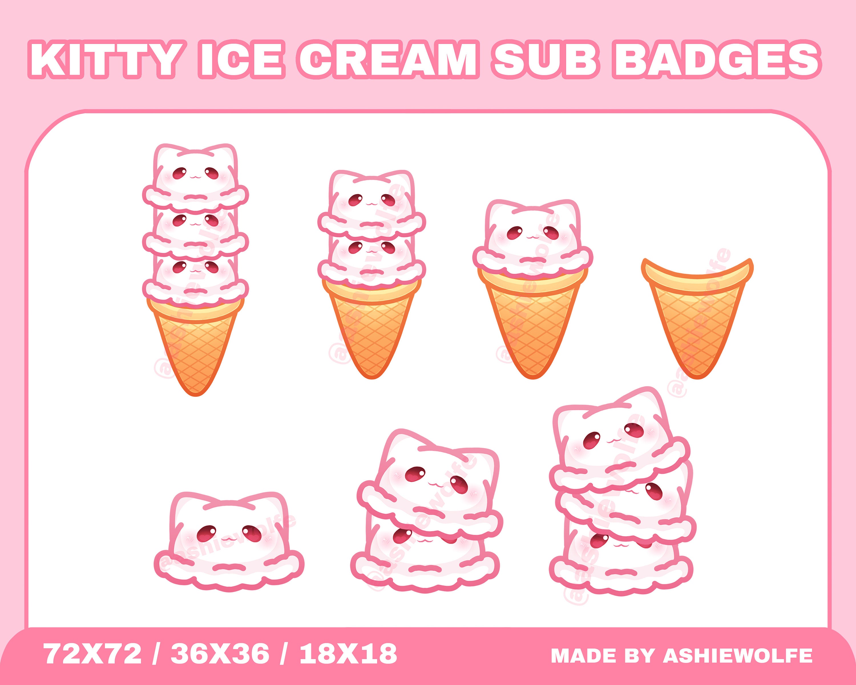 Kitty Ice Cream Sub Badge for Twitch, Youtube, Discord | Twitch Badges ...