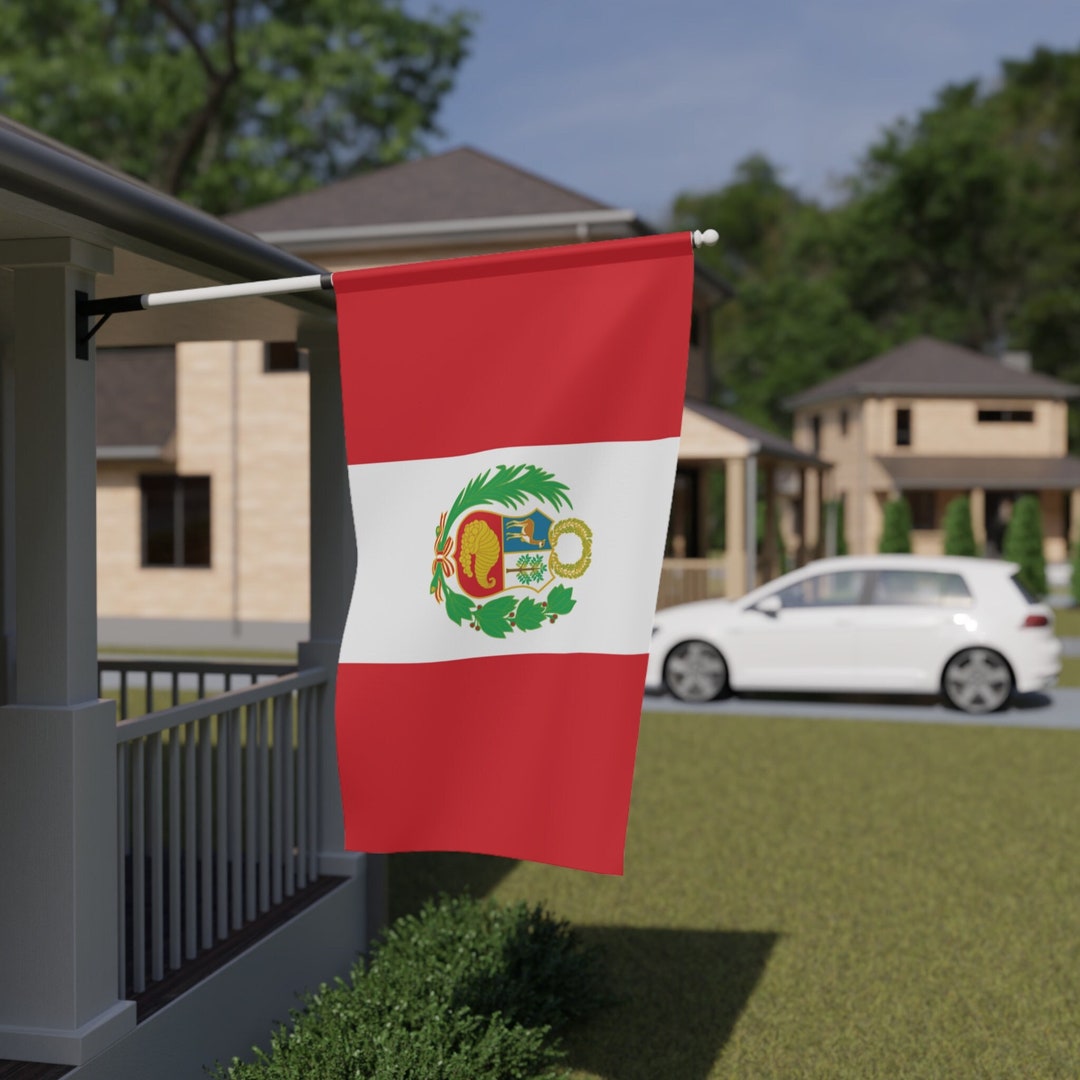 Peru Flag Banner Peru Bicolor Flag With Peru Shield National - Etsy