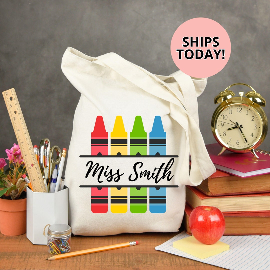 Personalized Crayons Tote Bag, Personalized End of Term Teacher Gift ...