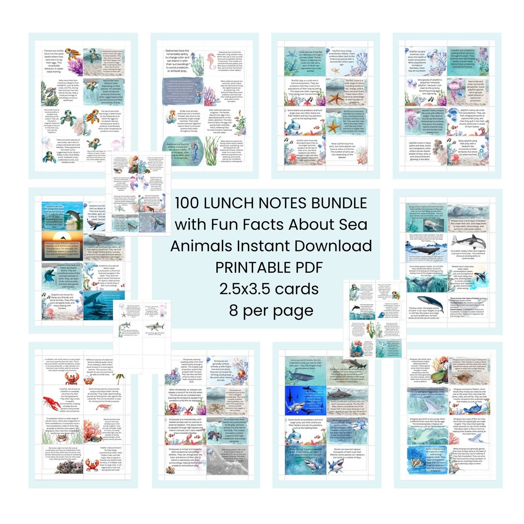 Printable Ocean Animal Lunch Box Notes Fun Facts Science Learning ...