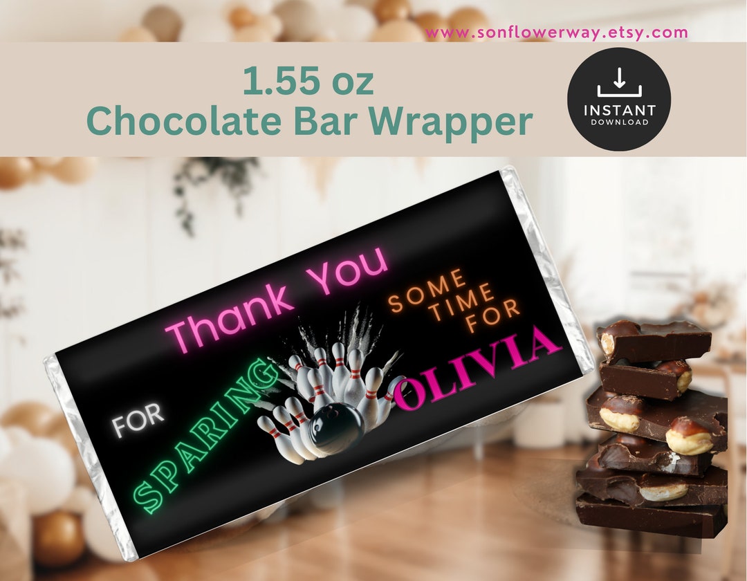 Neon Bowling Chocolate Bar Template, 1.55 Oz Chocolate Bar Wrapper ...