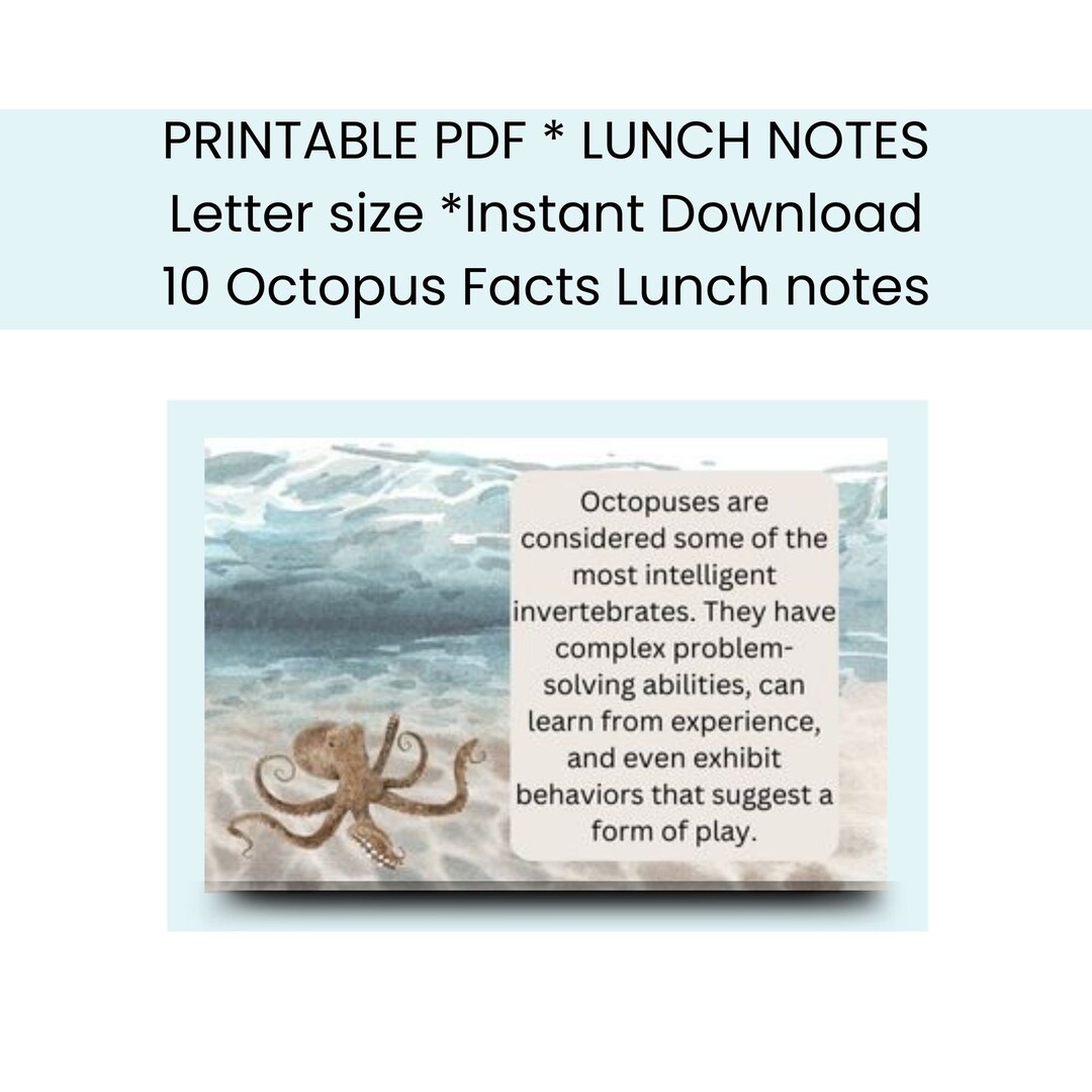 Sea-life Fun Facts - Octopus Printable Sea-life Fun Facts Lunch Box ...