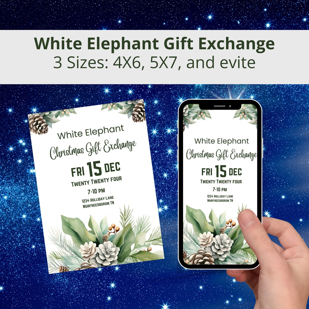 Editable White Elephant Christmas Party Invitation Template - Instant ...