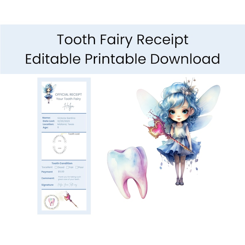 Editable Tooth Fairy Receipt and Keepsake - First Tooth Certificate ...