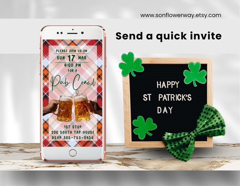 Pub Crawl Invite, Editable Digital Animated St. Patricks Day Mobile ...
