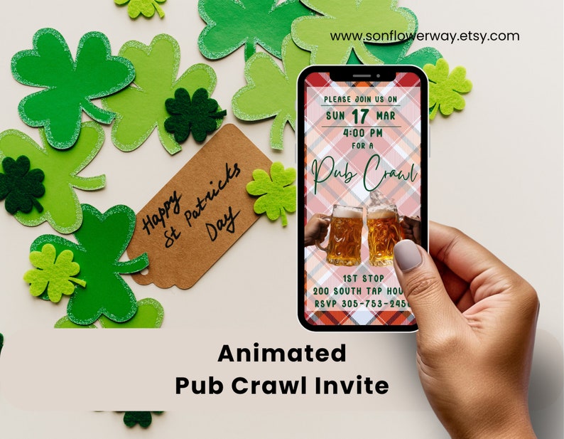 Pub Crawl Invite, Editable Digital Animated St. Patricks Day Mobile ...