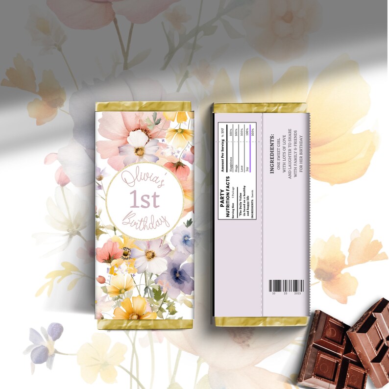 Editable 1st Birthday Chocolate Bar Wrapper Template - Soft and ...