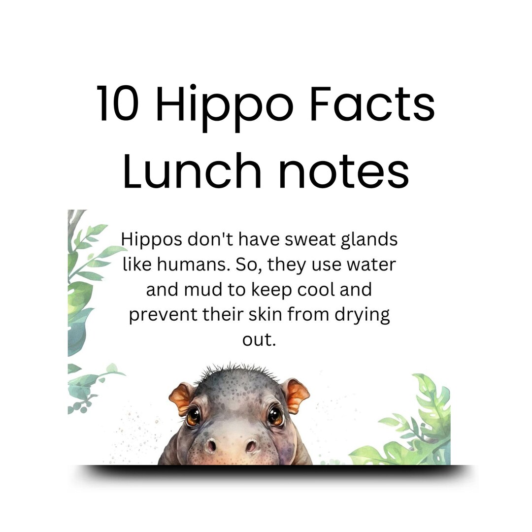 Printable Lunch Box Notes: HIPPO Safari Animal Fun Facts Lunch Box ...