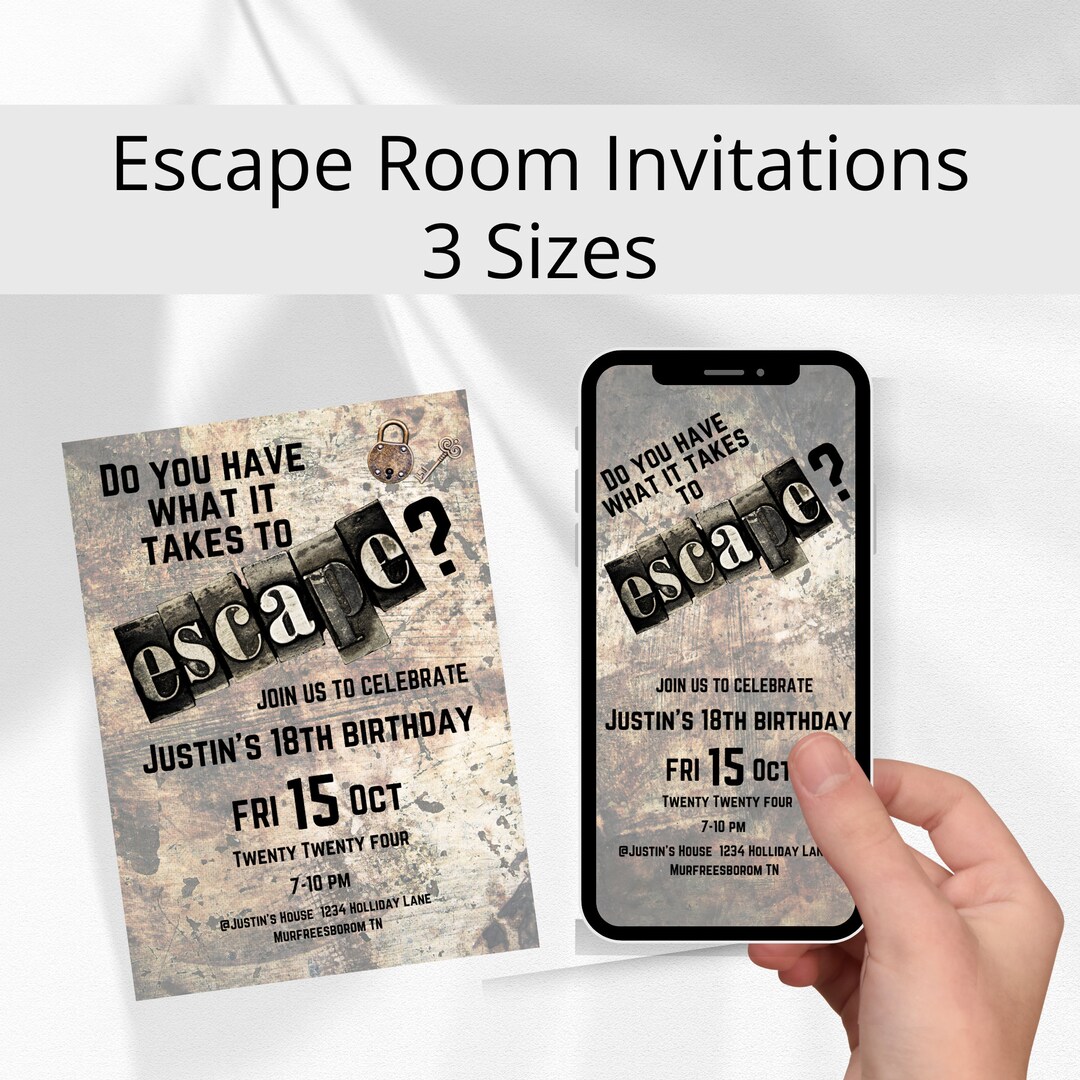 Editable Escape Room Party Invitation Template - Solve the Mystery ...