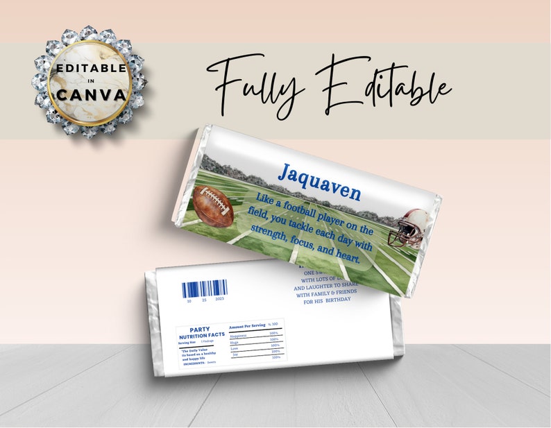 Editable Football Chocolate Bar Template, 1.55 Oz Chocolate Bar Wrapper ...