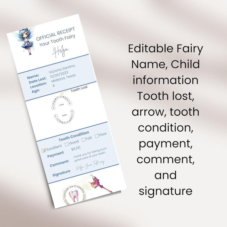 Editable Tooth Fairy Receipt and Keepsake - First Tooth Certificate ...