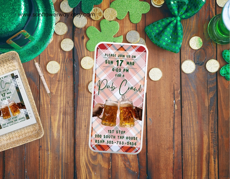 Pub Crawl Invite, Editable Digital Animated St. Patricks Day Mobile ...