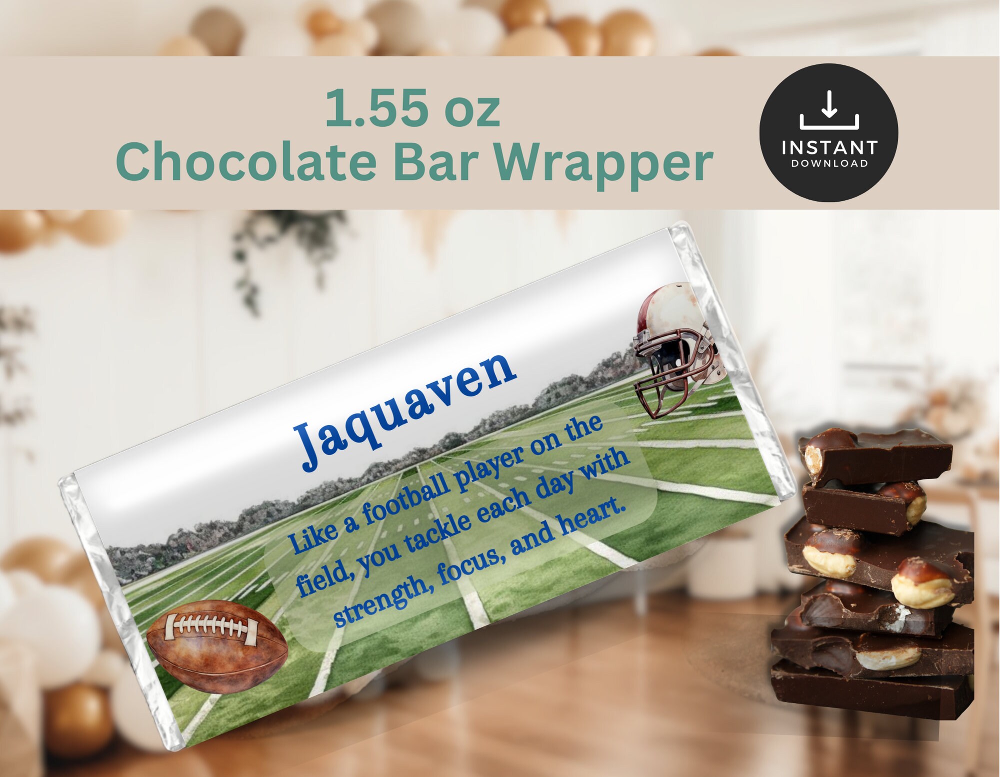 Editable Football Chocolate Bar Template, 1.55 Oz Chocolate Bar Wrapper ...