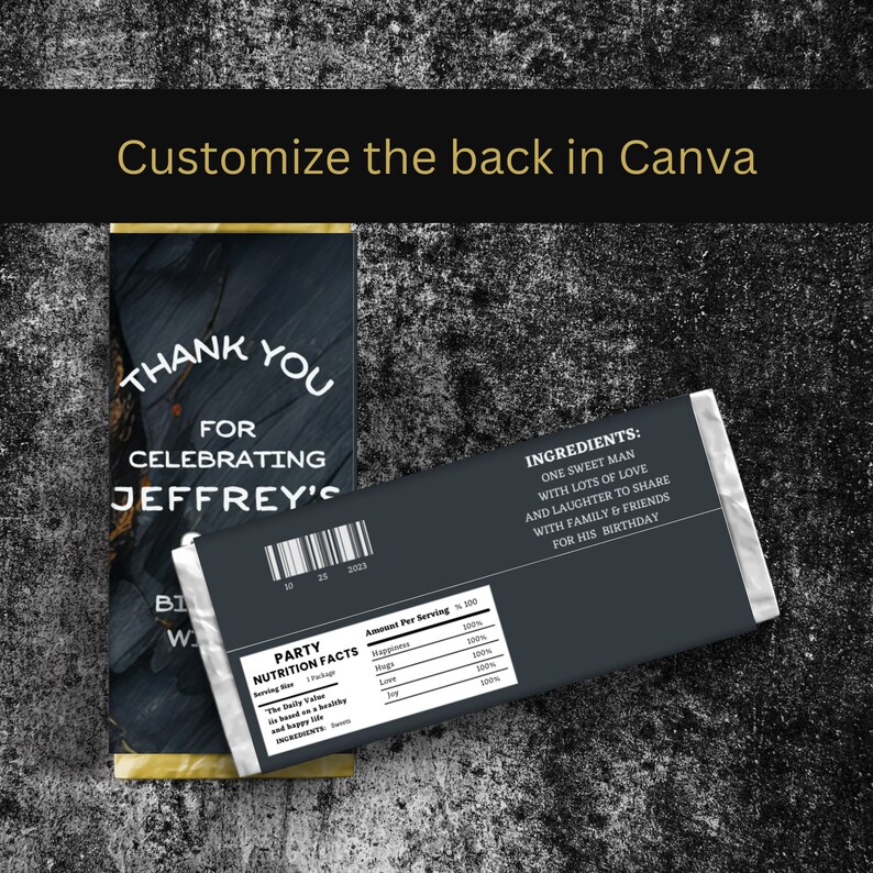 Editable Dark Marble Chocolate Bar Wrapper Template Masculine 544 Oz ...