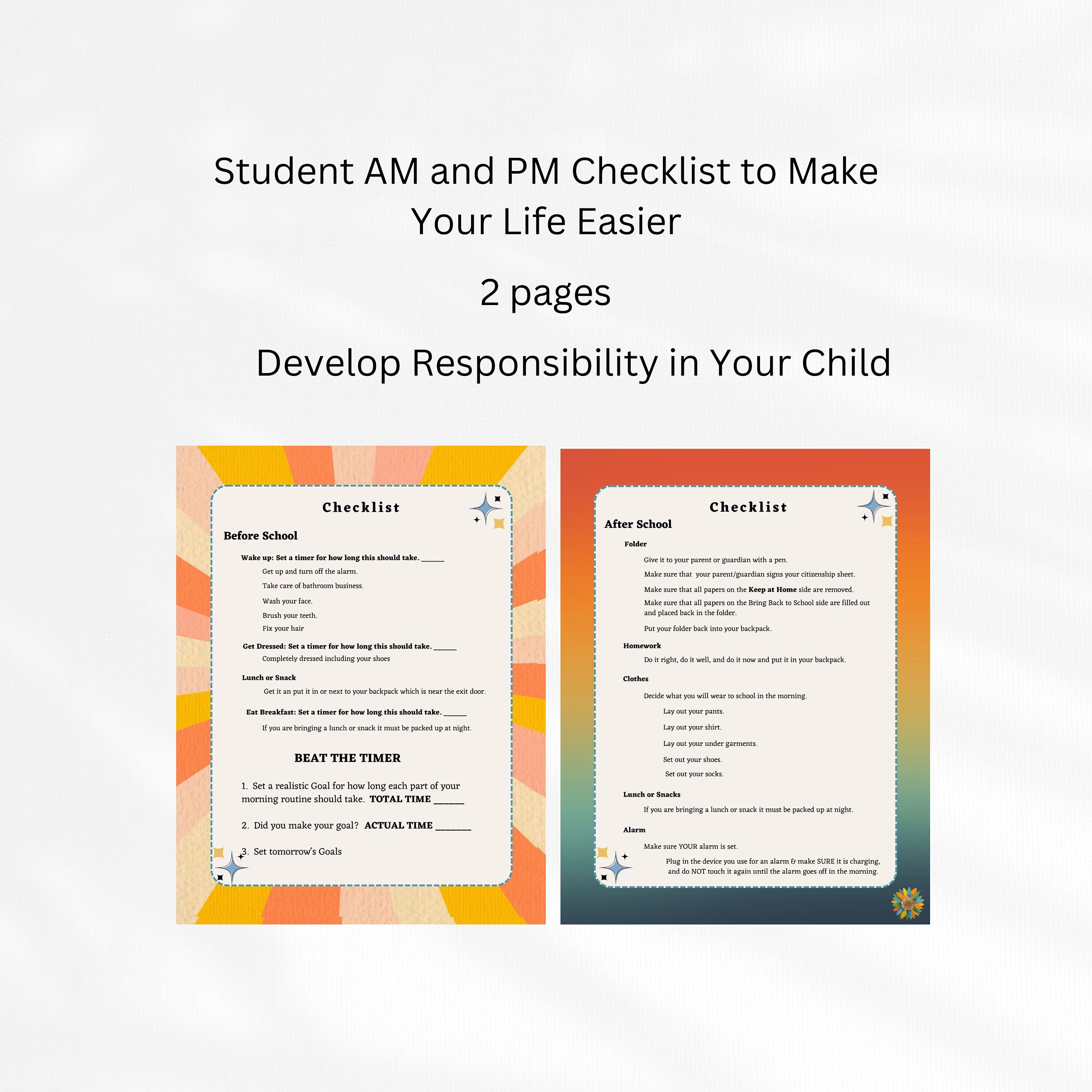 Editable Before After School Responsibility Checklist for Homeschool ...