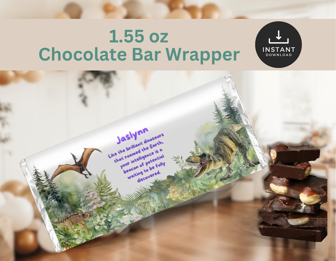 Editable Dinosaur Chocolate Bar Template, 1.55 Oz Chocolate Bar Wrapper ...