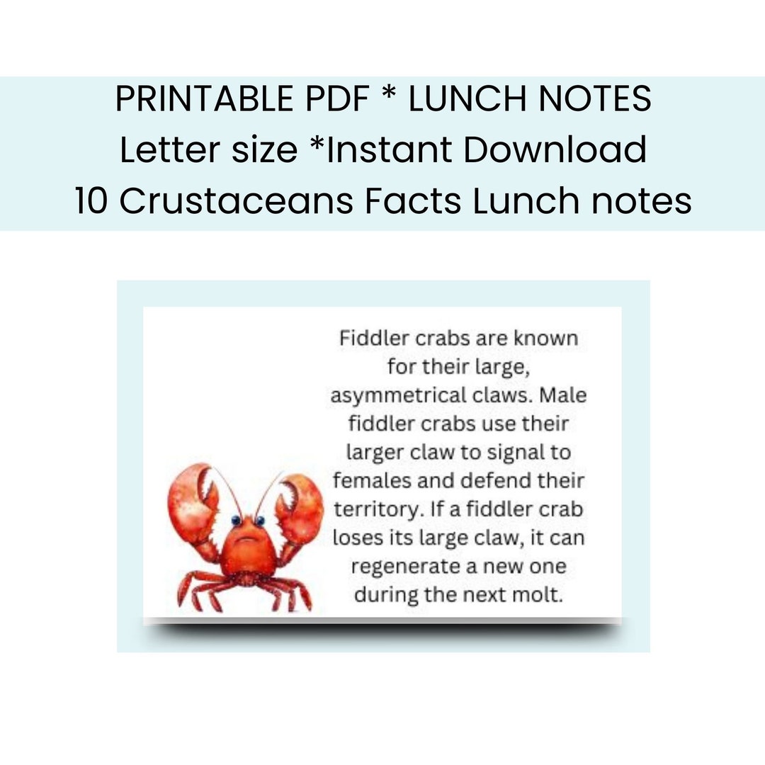 Sea-life Fun Facts - Crustaceans Printable Sea-life Fun Facts Lunch Box ...