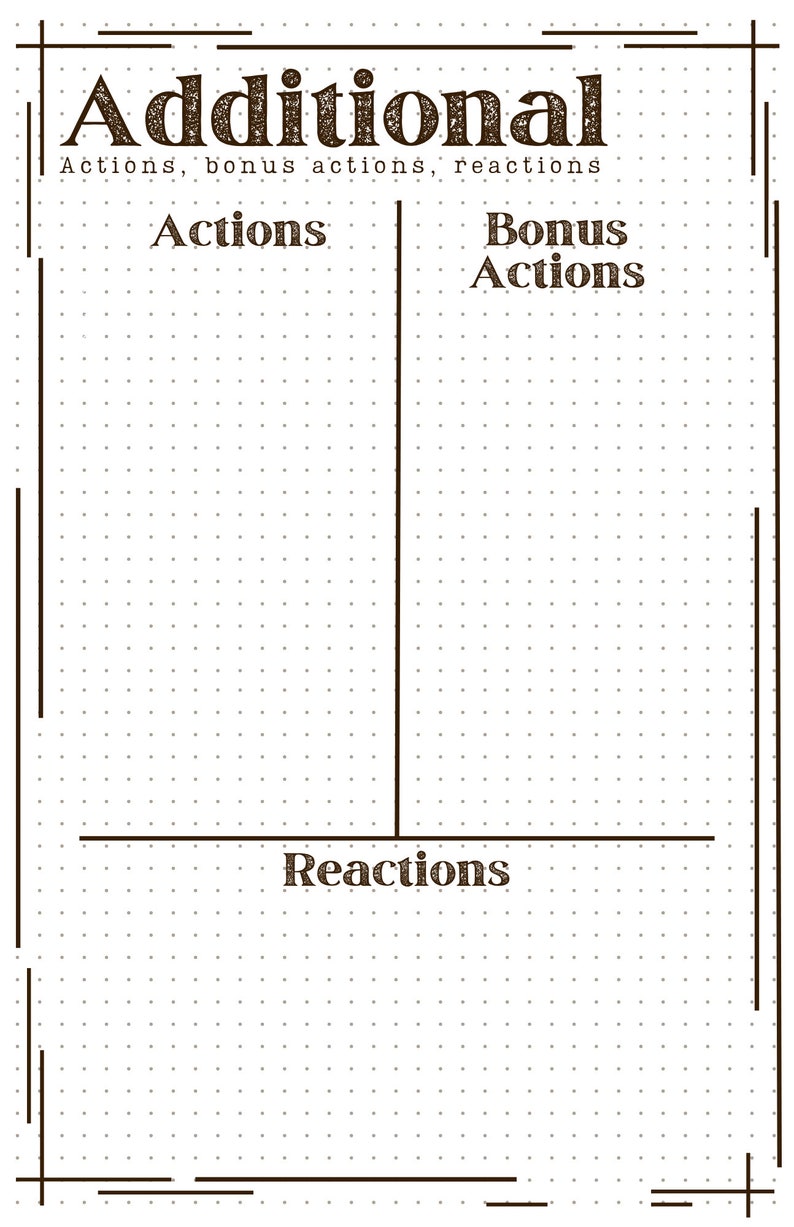 DND Character Sheet Monk Actions and Bonus Actions - Etsy