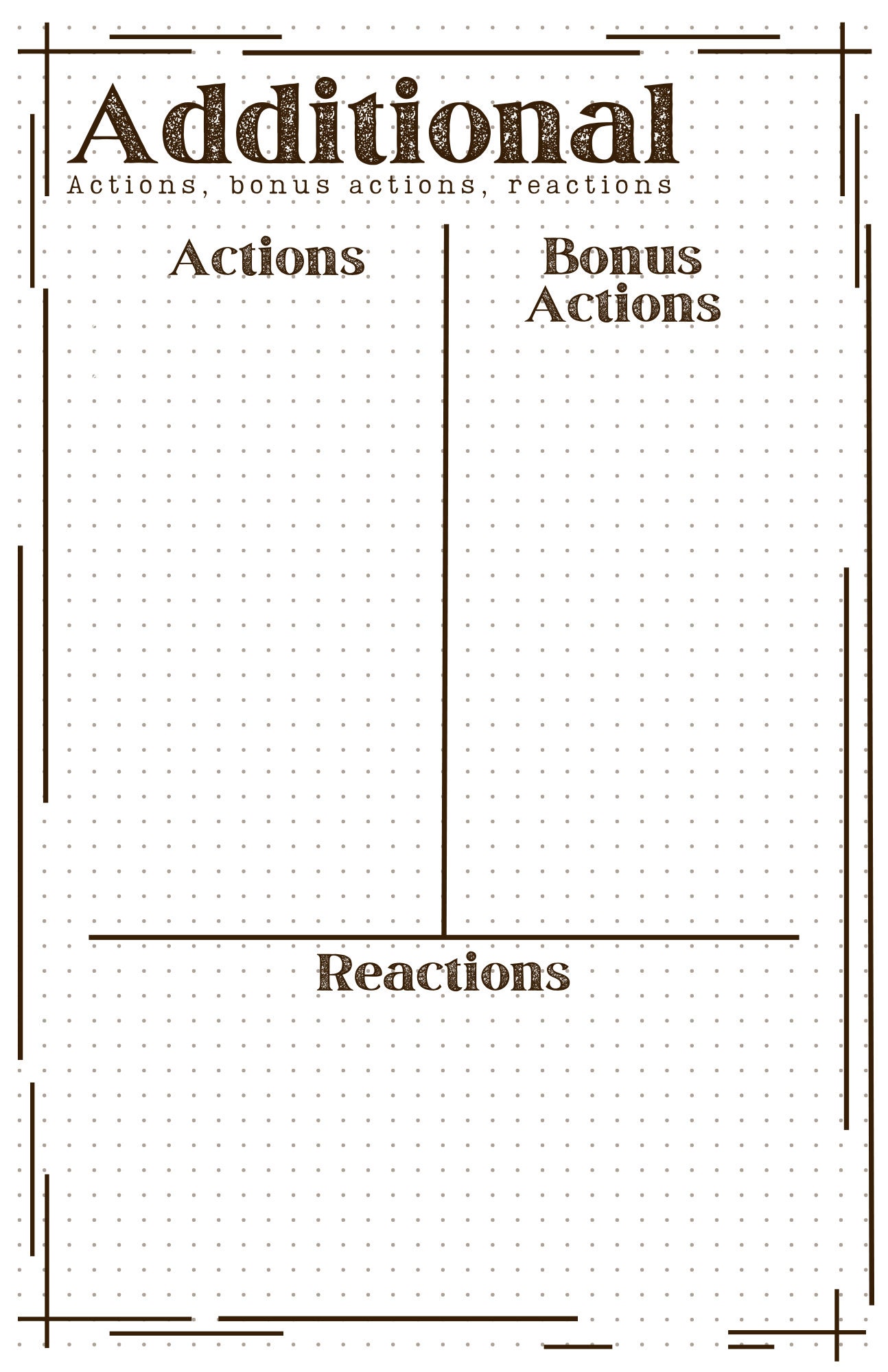 DND Character Sheet Monk Actions and Bonus Actions - Etsy