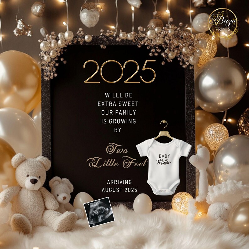 New Year Pregnancy Announcement, New Years Baby Announcement Digital ...