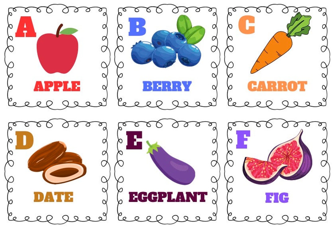 A-Z Fruits and Veggies Flash Cards - Etsy