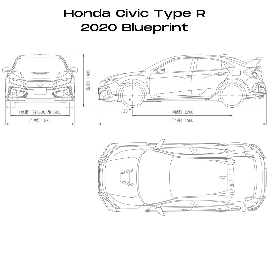 Honda Civic Type R 2020 Technical Drawing - Etsy